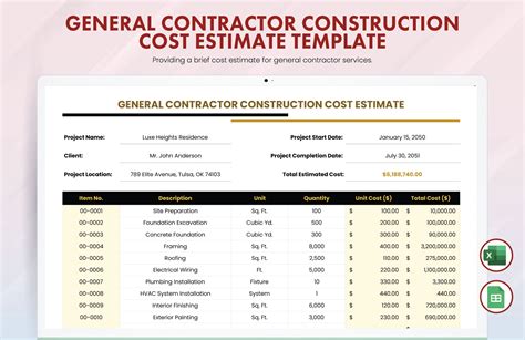 Interior Design Estimate Excel Sheet Template