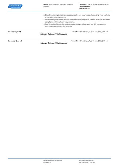 Risk Assessment For Plant And Equipment Template Example Pdf