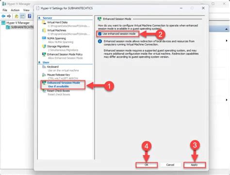 how to enable disable enhanced session mode in hyper v