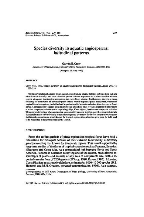 pdf species diversity in aquatic angiosperms latitudinal patterns