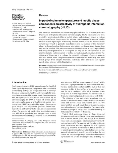 Pdf Impact Of Column Temperature And Mobile Phase Components On Selectivity Of Hydrophilic