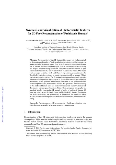 Synthesis And Visualization Of Photorealistic Textures For 3d Face Reconstruction Of Prehistoric