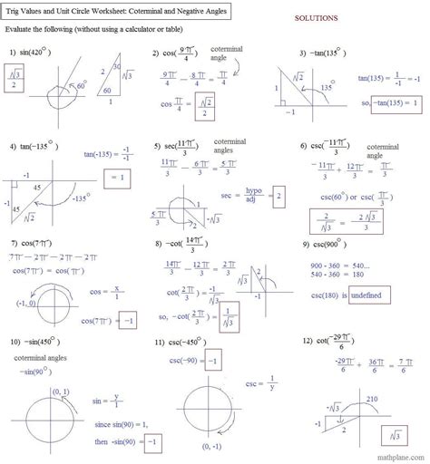 12 3 Trigonometric Functions Of General Angles Worksheet Answers