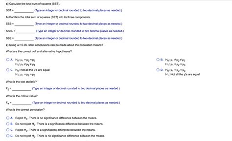 Solved A Calculate The Total Sum Of Squares Sst Sst