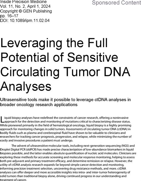 Leveraging The Full Potential Of Sensitive Circulating Tumor Dna
