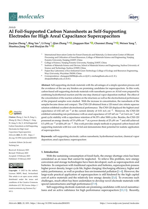 Pdf Al Foil Supported Carbon Nanosheets As Self Supporting Electrodes For High Areal