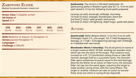 Stat Block For Zarovani Elder A Reflavored And Slightly Beefed Up Druid Of Barovia R Stat Block For Zarovani Elder A Reflavored And Slightly Beefed Up Druid Of Barovia R