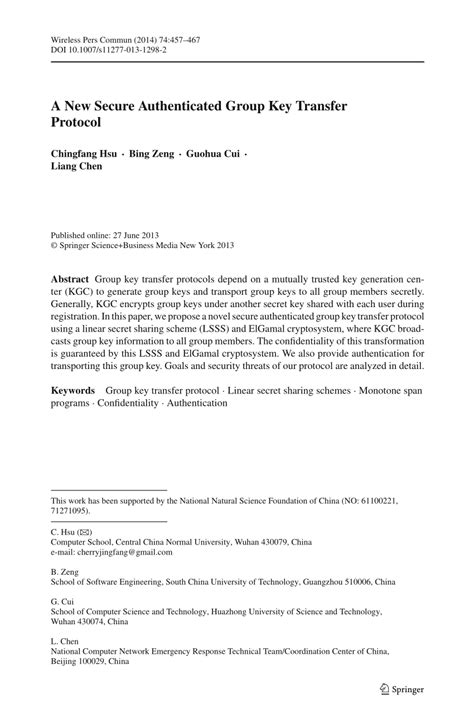 Pdf A New Secure Authenticated Group Key Transfer Protocol