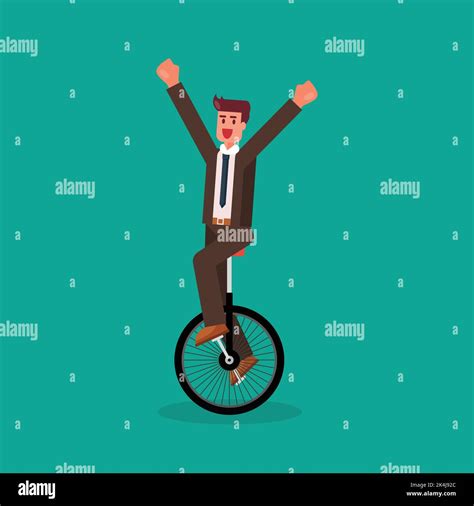 Business Woman Showing Her Skills On Unicycle Business Idea Concept Vector Illustration Stock