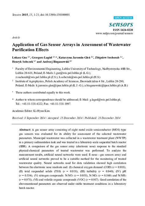 pdf article application of gas sensor arrays in assessment of