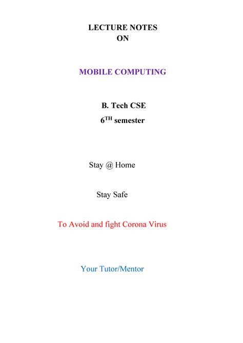 Mobile Computing Unit Ii 6th Sem Cse Converted Lecture Notes On Mobile Computing B Tech Cse 6