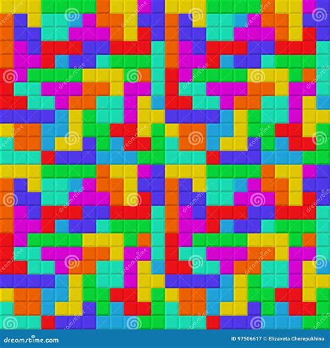 Tetris Game Brick Pieces Seamless Pattern Stock Vector Illustration Of Nostalgic Mosaic
