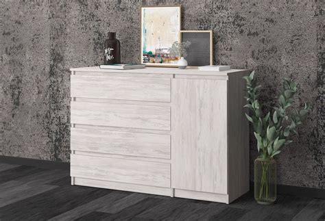 Скрин с 1 врата и 4 чекмеджета ЛЕО 7 дъб бланко • Скринове и Тоалетки • Мебели Монема