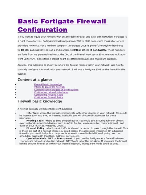 Basic Fortigate Firewall Configuration Pdf Ip Address Router Computing