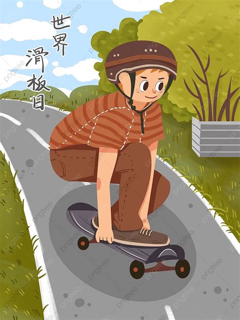 세계 일러스트 스케이트보드 데이 소년 삽화 소년 스케이트 보드 세계 스케이트의 날 일러스트 Pngtree 로열티 무료