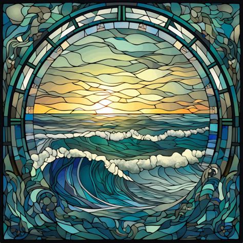 Ocean Waves At Sunrise Stained Glass Window Cling Etsy