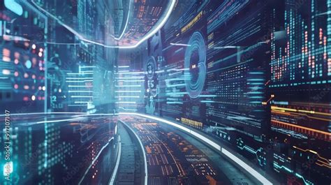 Futuristic Financial Hub With Advanced Data Analytics Innovative Economy Stock Illustration