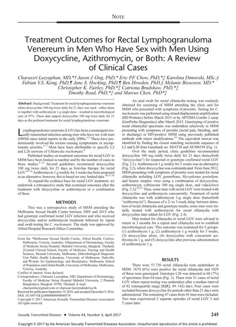 Pdf Treatment Outcomes For Rectal Lymphogranuloma Venereum In Men Who Have Sex With Men Using