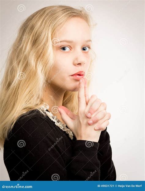 Blond Teen Girl Blowing Smoke From Finger Gun Stock Image Image Of Human Fashion 49031721