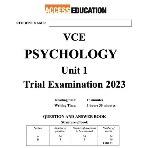 PSYCHOLOGY Unit Trial Exam Access Education