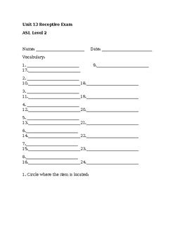 ASL Level Unit Receptive Exam With Answer Key By Sign Up For Success