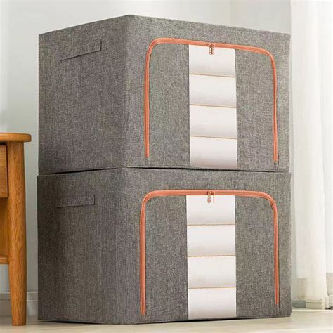 Ebern Designs Foldable Clothes Storage Bins Box Stackable Metal Frame Closet Organizer And Reviews