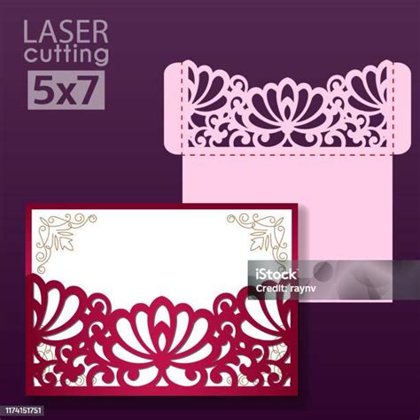 레이스 패턴의 레이저 및 다이 컷 포켓 봉투 템플릿 추상 장식품 결혼식 초대장 또는 인사말 카드 인사말 카드 초대장 메뉴에 적합합니다 0명에 대한 스톡 벡터 아트 및 기타