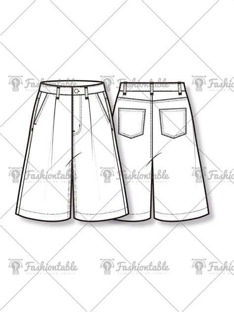 버뮤다데님 팬츠 도식화 테크니컬 드로잉 패션 콜라주 패턴
