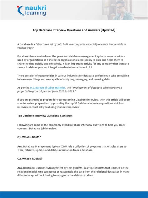 Top Database Interview Questions And Answers Updated Pdf Relational
