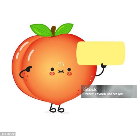 귀여운 재미있는 복숭아 포스터 캐릭터 벡터 손으로 그린 만화 카와이 캐릭터 일러스트레이션 고립 된 흰색 배경 복숭아 포스터