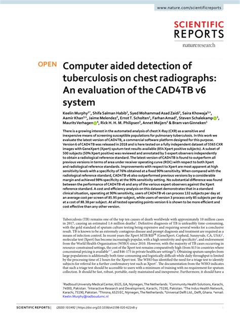 Pdf Computer Aided Detection Of Tuberculosis On Chest Radiographs An