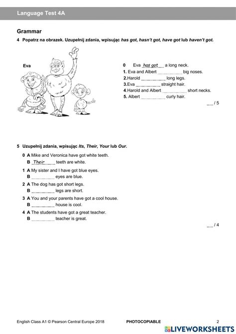 English Class A1 Unit 4 Test Online Exercise For Live Worksheets