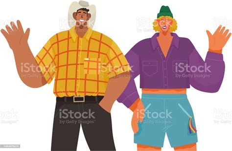 젊은 행복한 부부가 손을 흔들고 있다 미소 짓는 부모 또는 친구들이 함께 서 있습니다 2명에 대한 스톡 벡터 아트 및 기타