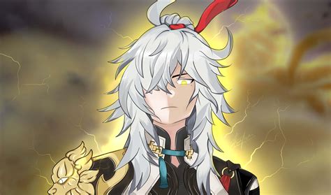 Download Anime Character With Golden Gauntletand White Hair Wallpaper