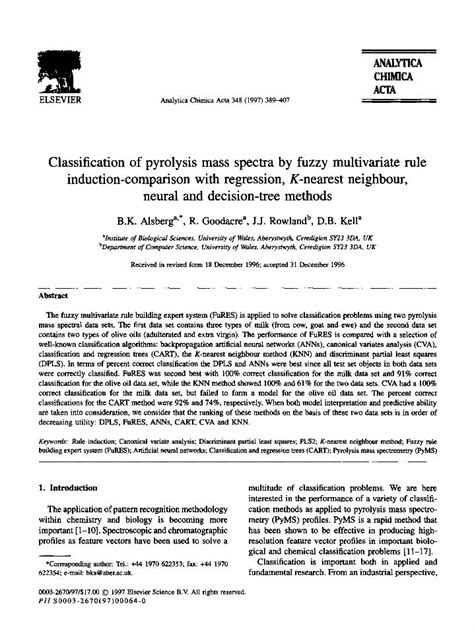 pdf classification of pyrolysis mass spectra by fuzzy