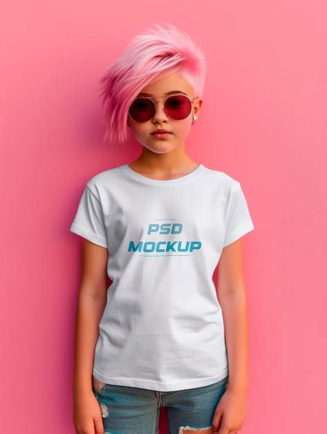 Premium Psd Cute Girl Wearing White Tshirt Mockup Design Psd