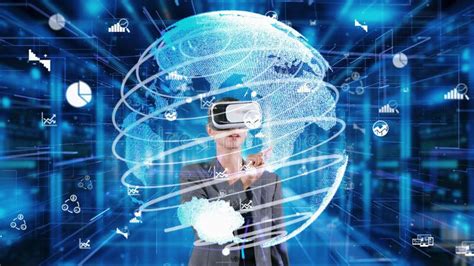 Businesswoman Selecting Market Rotating World Analysis Monitor Vr