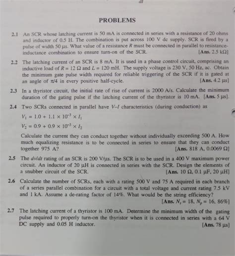 Solved Dt Problems An Scr Whose Latching Current Is 50 Ma Is