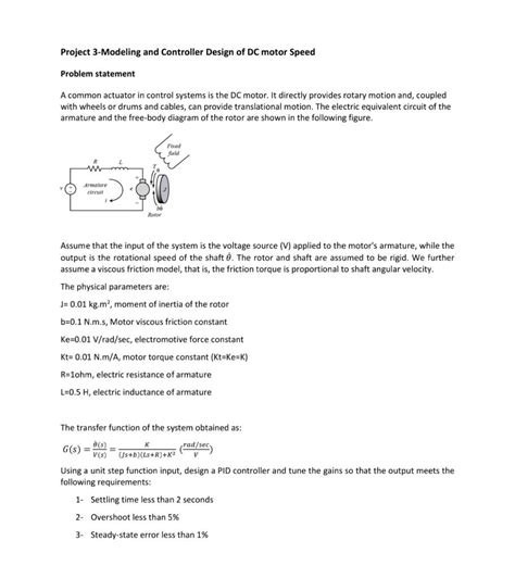 Solved Project Modeling And Controller Design Of DC Motor Chegg