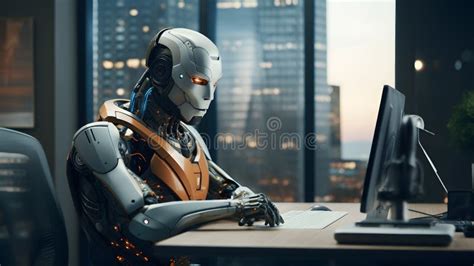 Robot Working With Modern Computer Neural Network Ai Generated Stock Image Image Of Accuracy