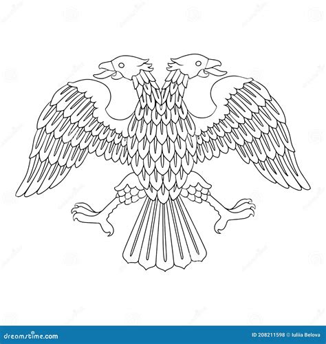 Double Headed Eagle With Spread Wings Emblem Symbol Linear Vector Illustration