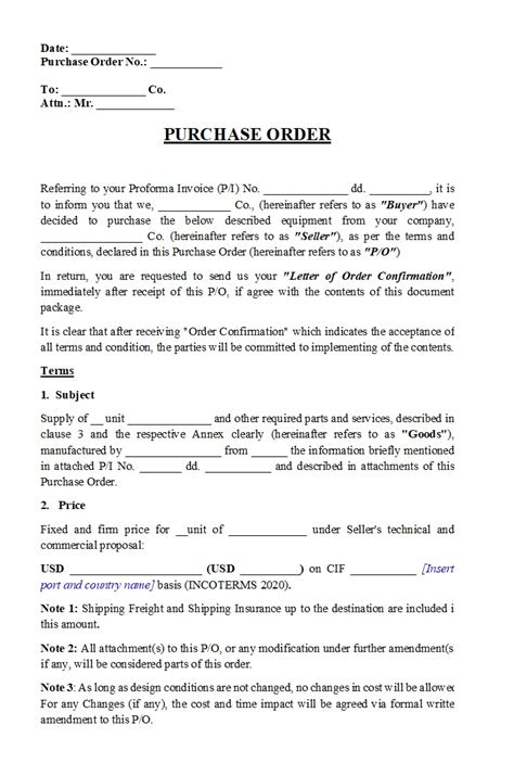 Purchase Order Simple Format Contract Directory