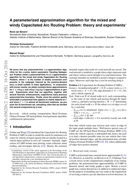 PDF A Parameterized Approximation Algorithm For The Mixed And Windy Capacitated Arc Routing
