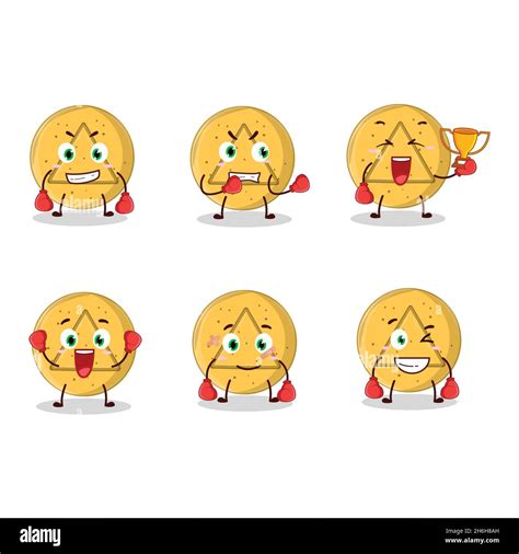 A Sporty Dalgona Candy Triangle Boxing Athlete Cartoon Mascot Design Vector Illustration Stock