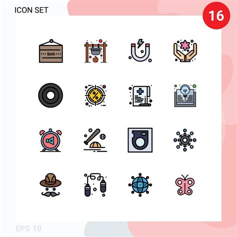 Mobile Interface Flat Color Filled Line Set Of 16 Pictograms Of Interface Flower Cook Care