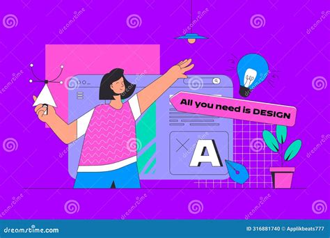 Web Design Concept In Modern Flat Design Woman Creating Wireframe Interface And Responsive