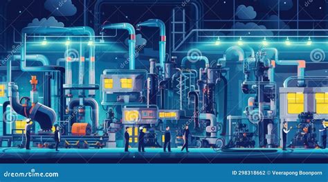 Robots And Assembly Line With Workers Smart Factory Industry With Engineers Workers