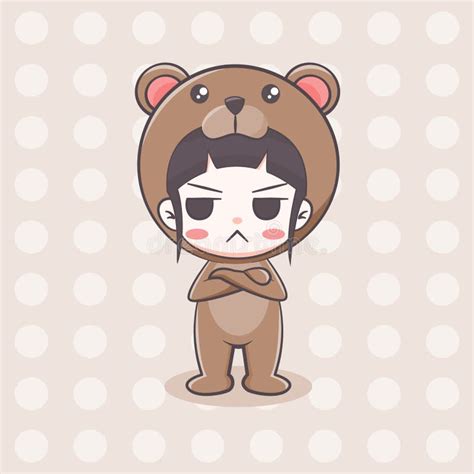 Cute Bear Costume Girl With Sulk Expression Cartoon Character Stock Vector Illustration Of
