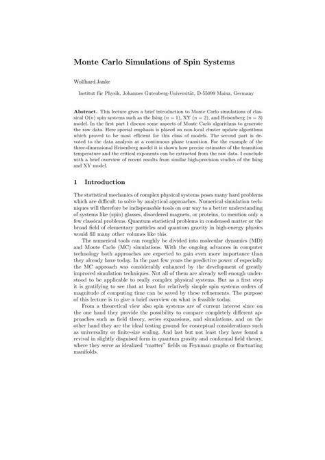 Pdf Monte Carlo Simulations Of Spin Systems Dokumentips