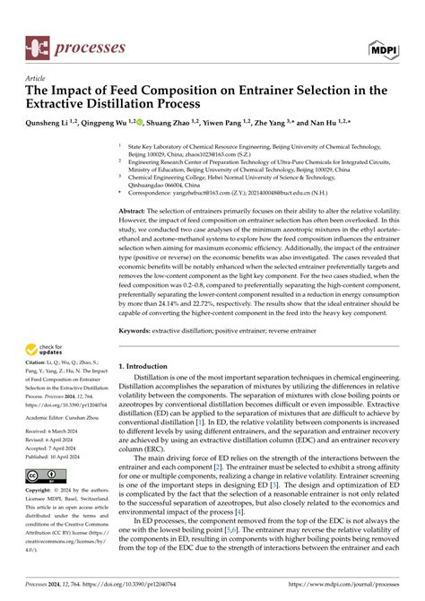 Pdf The Impact Of Feed Composition On Entrainer Selection In The